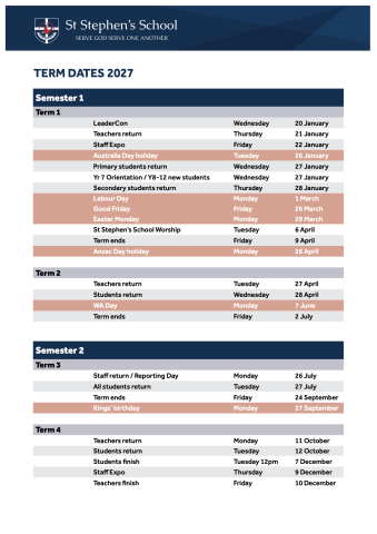 Term Dates | St Stephen's School